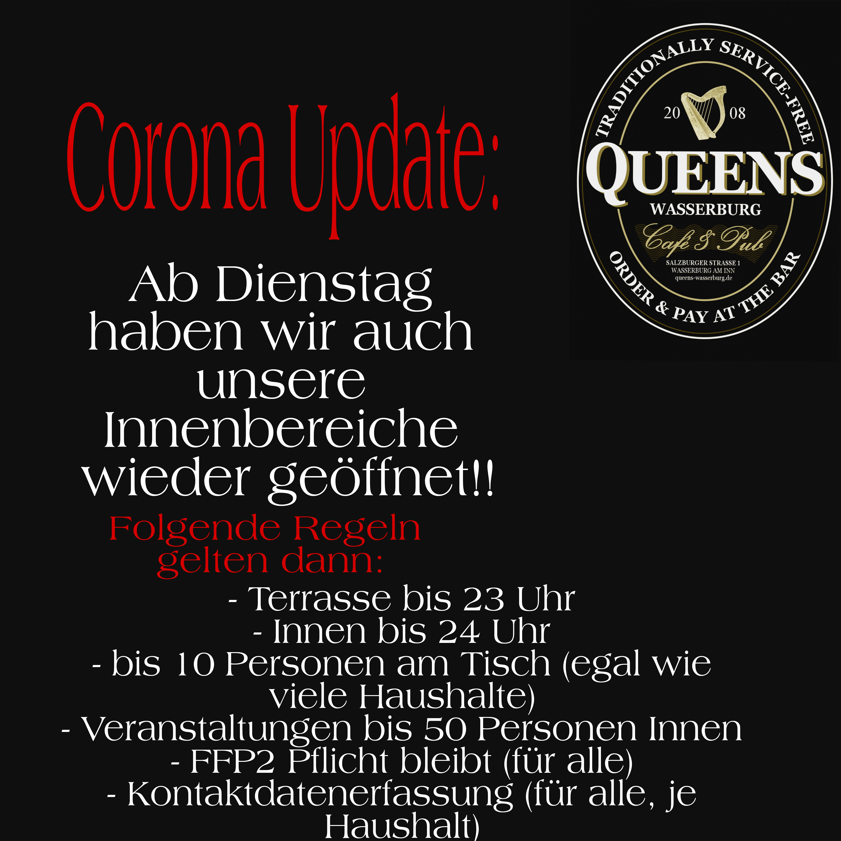 Corona Update 07.06.2021 – Queens Café & Pub
